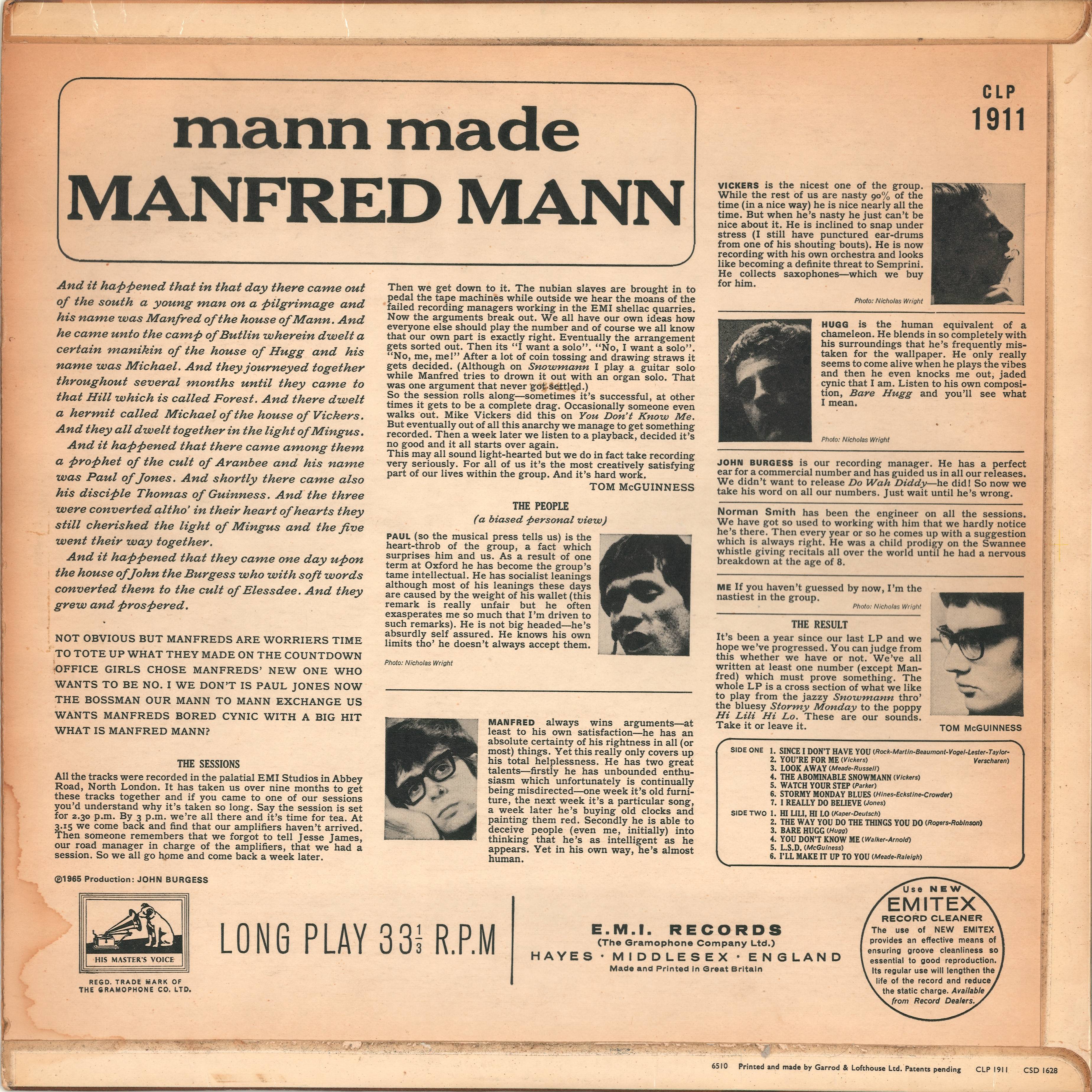 Manfred Manns Earth Band Mann Made : LP Back UK | CD Covers | Cover ...